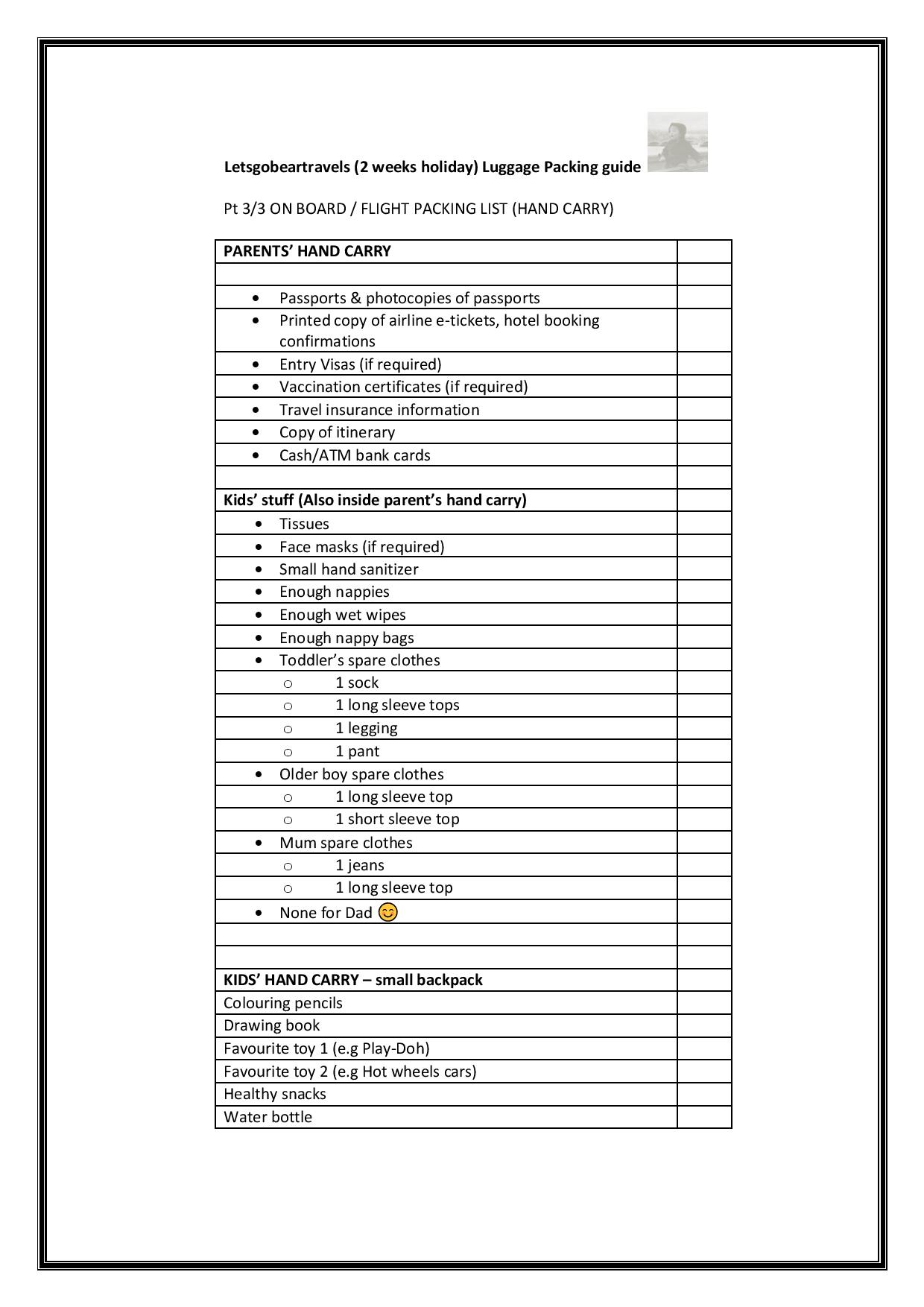 A Travel Mum’s very detailed (2 weeks holiday) Luggage Packing list ...